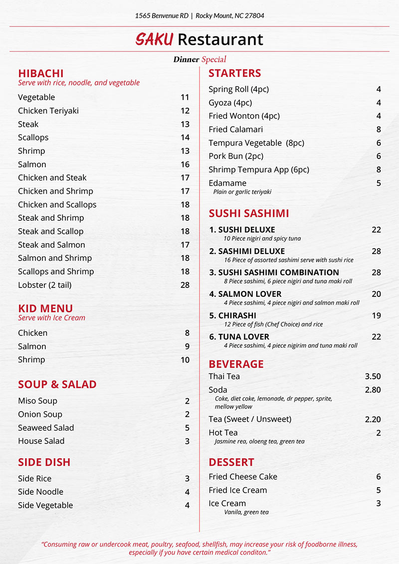 Menu – Saku Sushi Thai & Hibachi