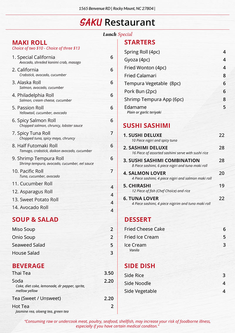 Menu – Saku Sushi Thai & Hibachi